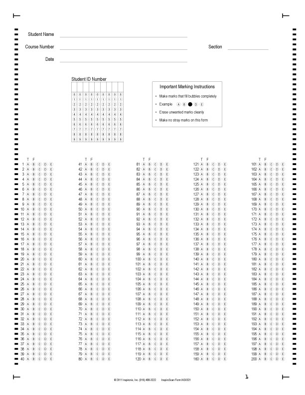 Answer Sheet Template 1 200